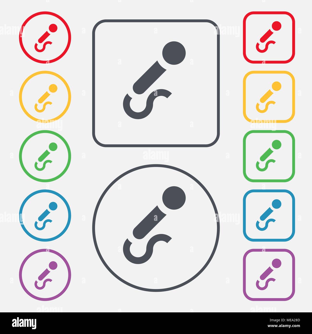microphone icon sign. symbol on the Round and square buttons with frame ...