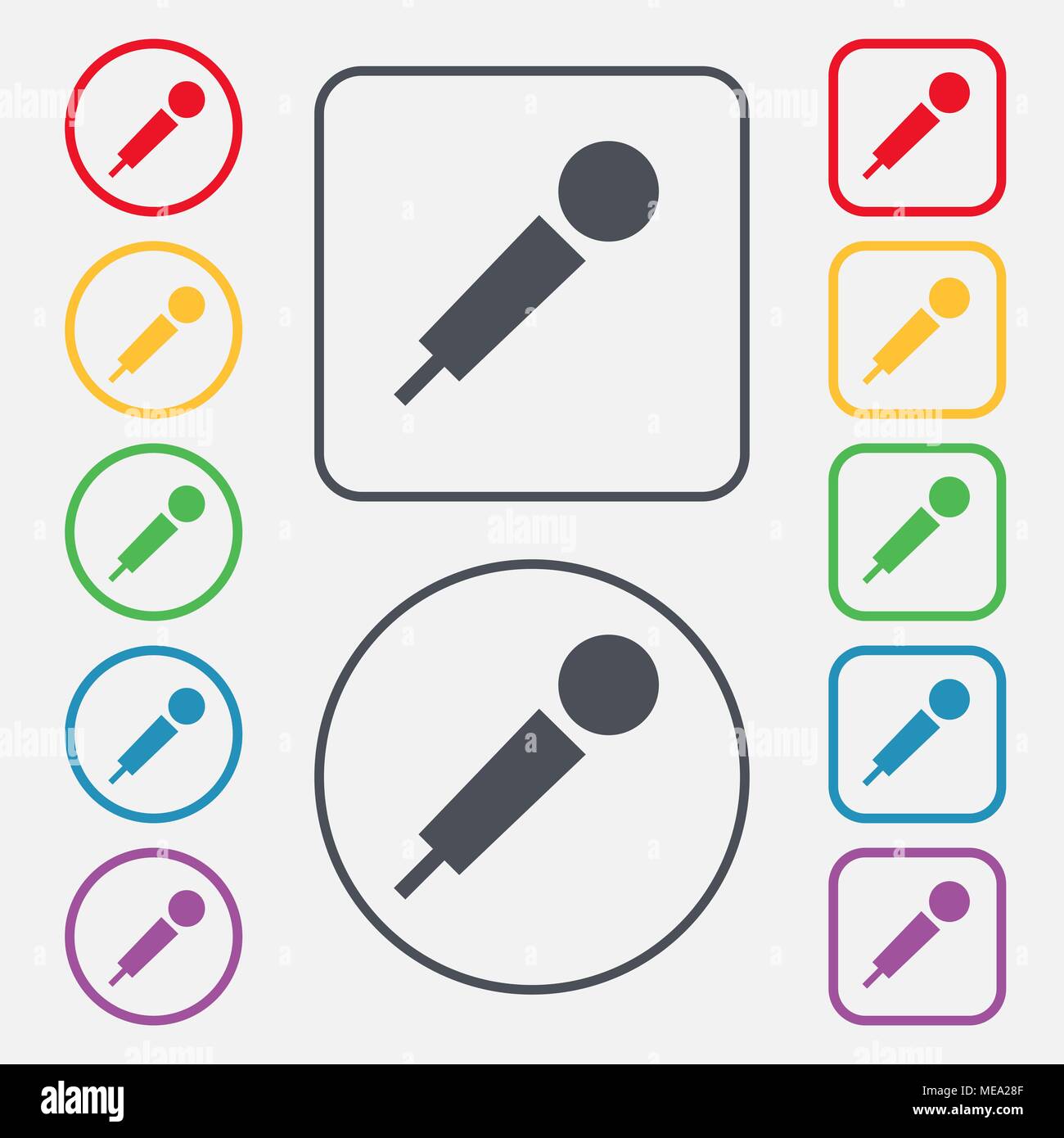 microphone icon sign. symbol on the Round and square buttons with frame ...