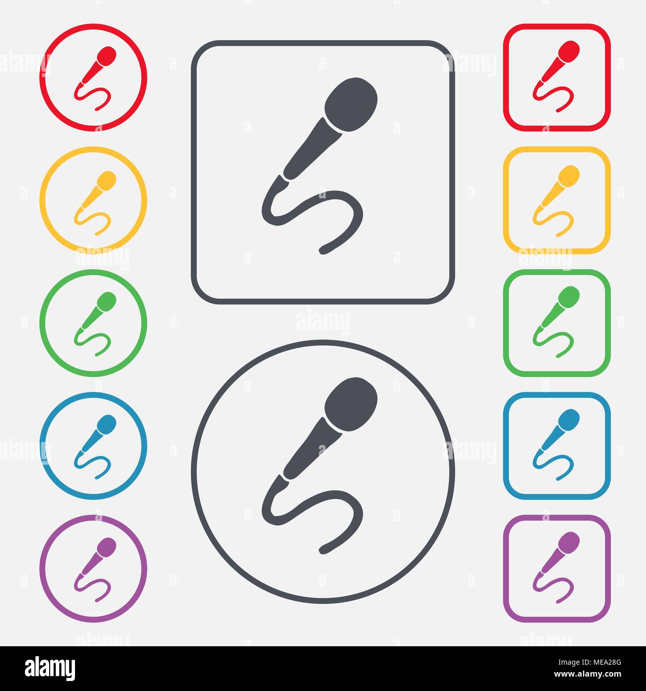 microphone icon sign. symbol on the Round and square buttons with frame ...