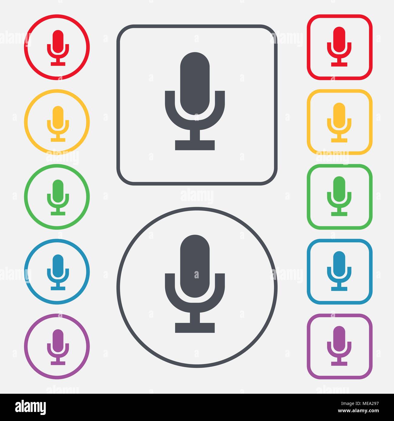 microphone icon sign. symbol on the Round and square buttons with frame ...