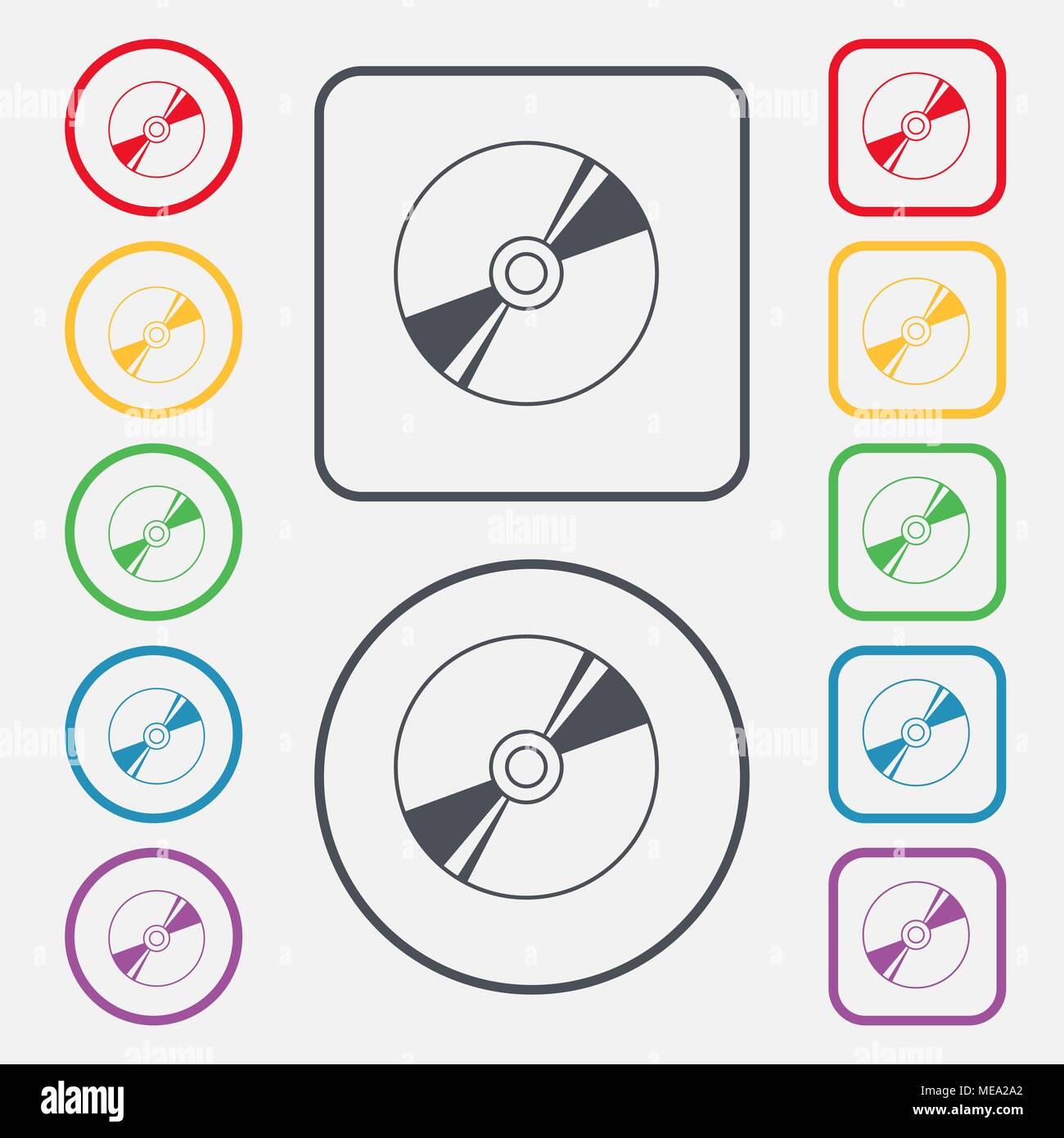 Cd, DVD, compact disk, blue ray icon sign. symbol on the Round and ...