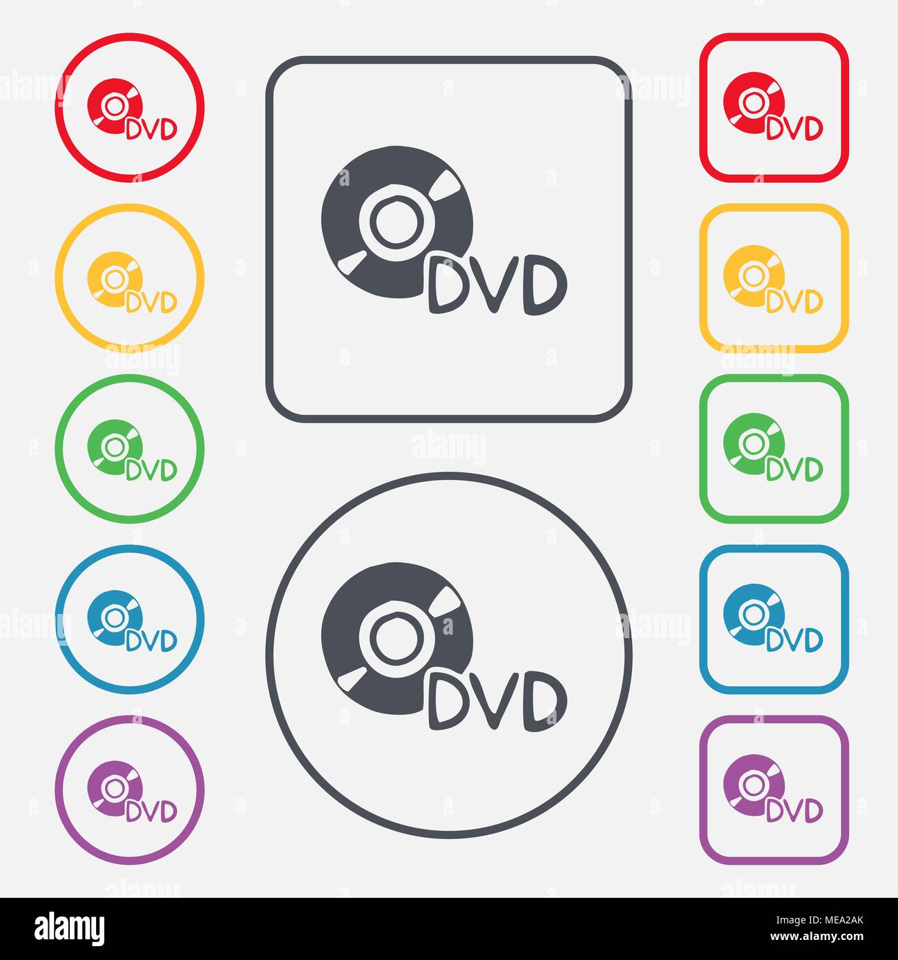 dvd icon sign. symbol on the Round and square buttons with frame ...
