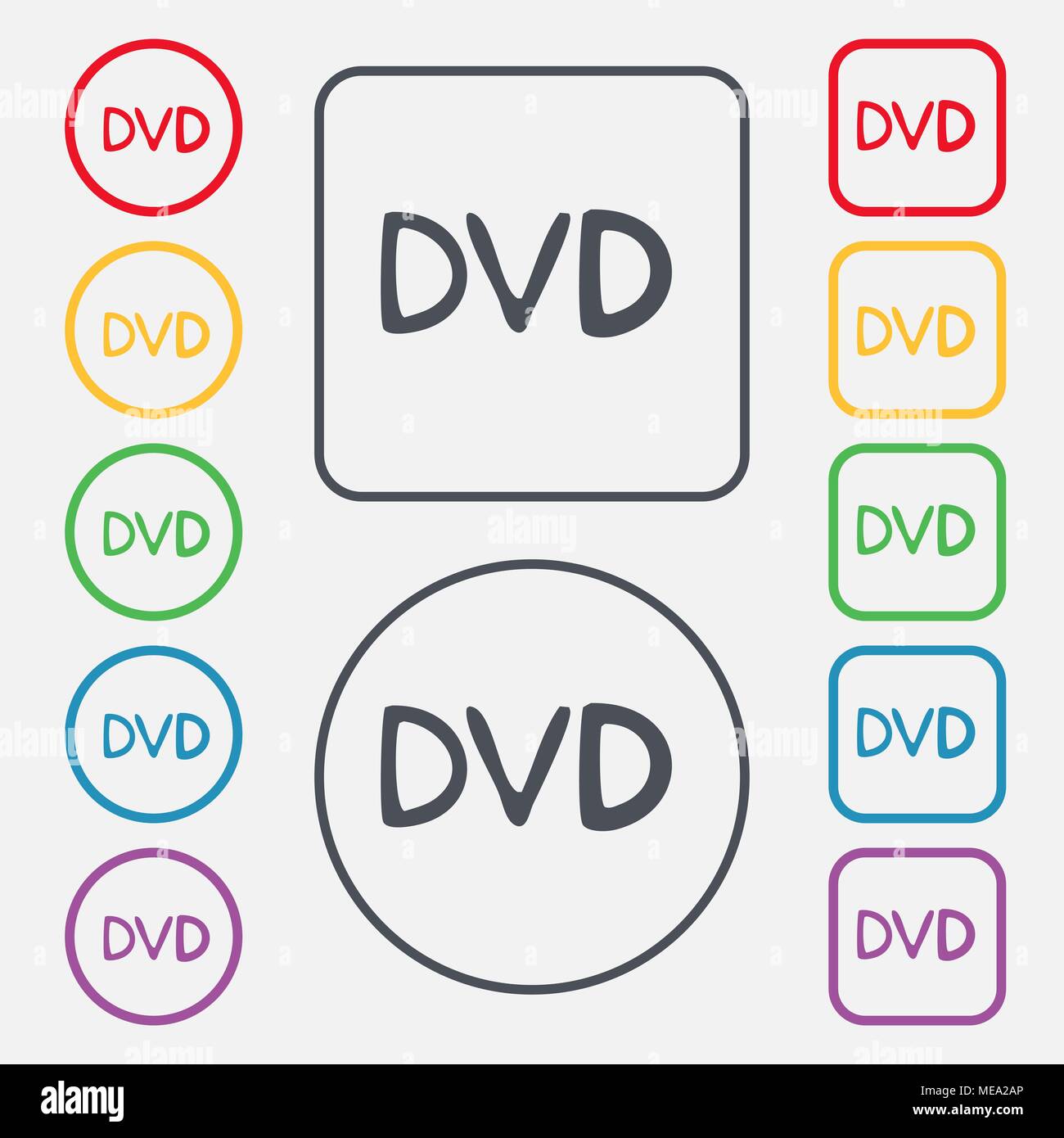 dvd icon sign. symbol on the Round and square buttons with frame ...