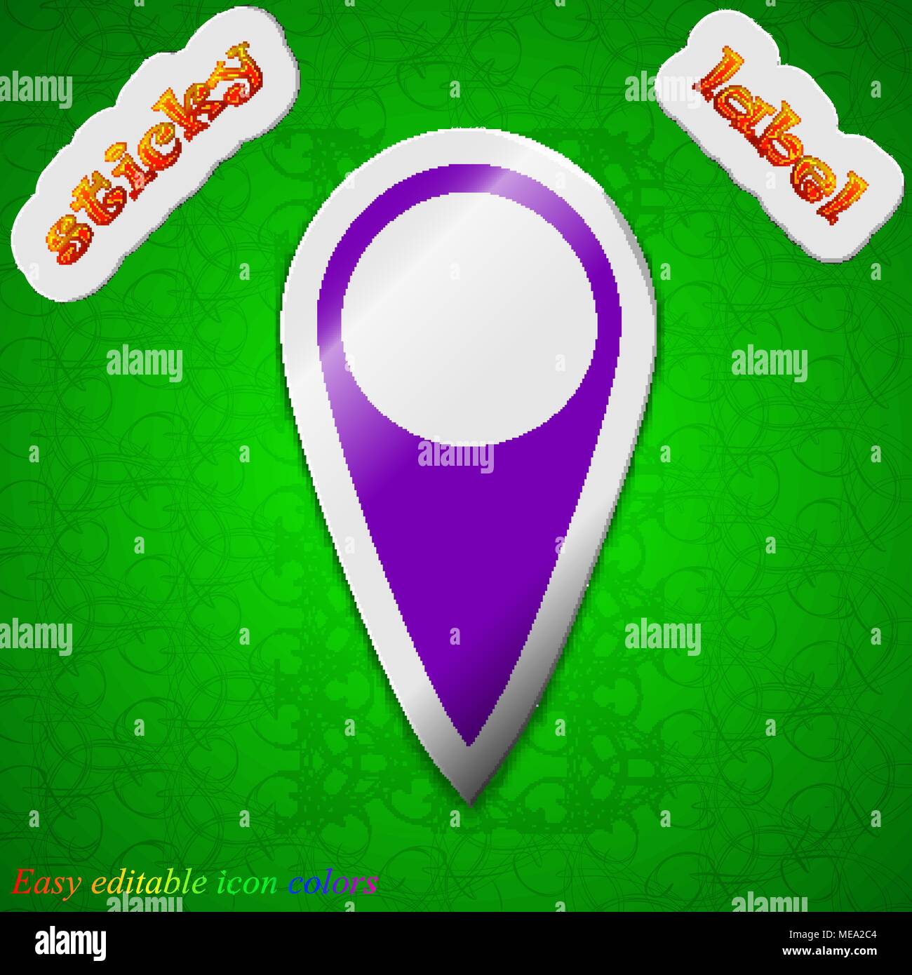 Map pointer icon sign. Symbol chic colored sticky label on green ...
