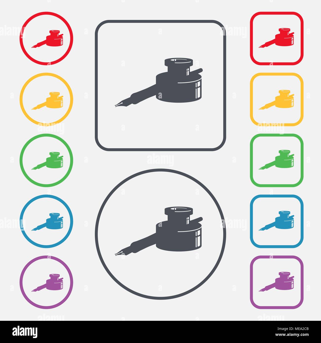 pen and ink icon sign. symbol on the Round and square buttons with ...