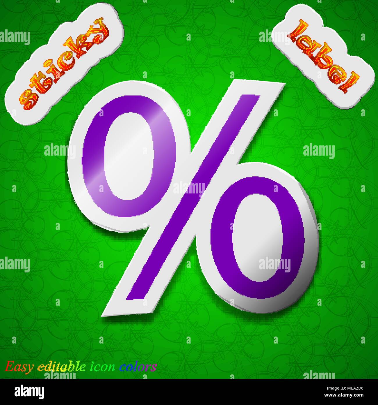 Discount percent icon sign. Symbol chic colored sticky label on green ...