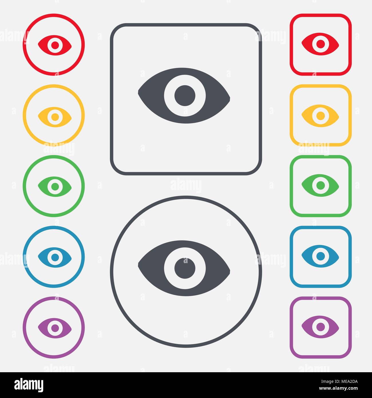 sixth sense, the eye icon sign. symbol on the Round and square buttons ...