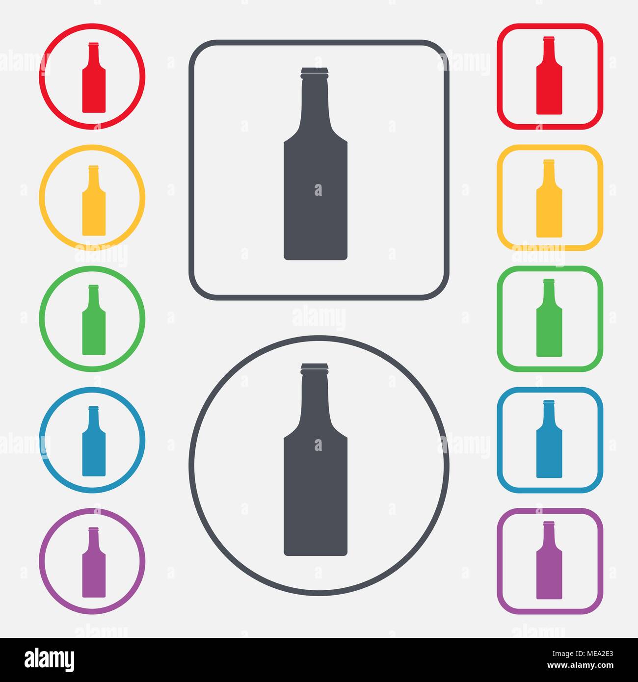 bottle icon sign. symbol on the Round and square buttons with frame ...