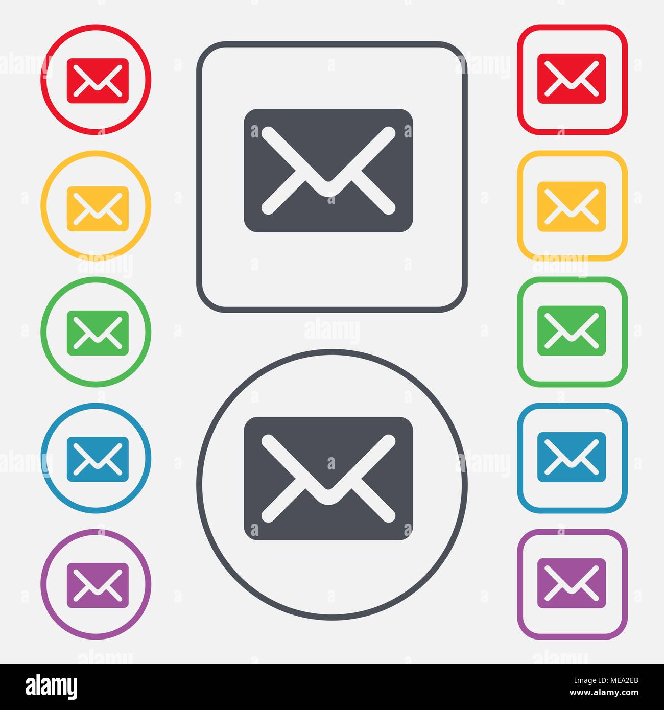Mail, envelope, letter icon sign. symbol on the Round and square ...