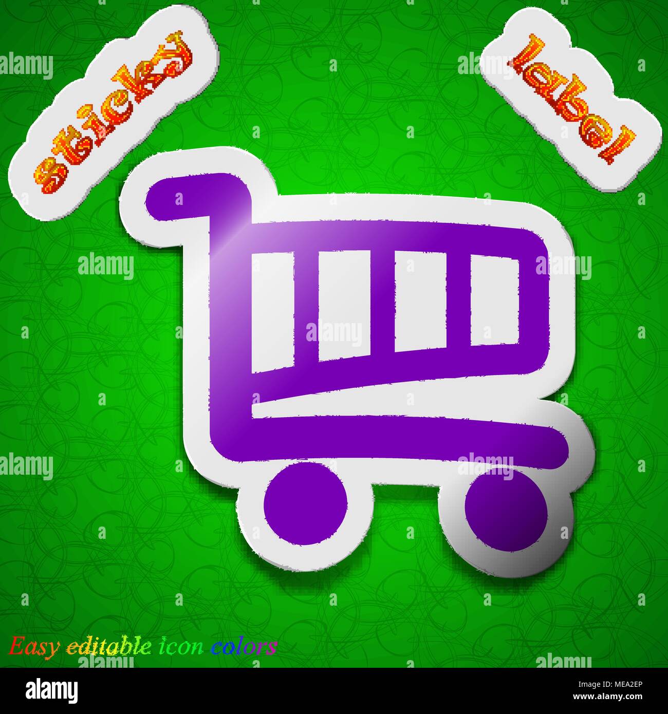 Shopping Cart icon sign. Symbol chic colored sticky label on green ...