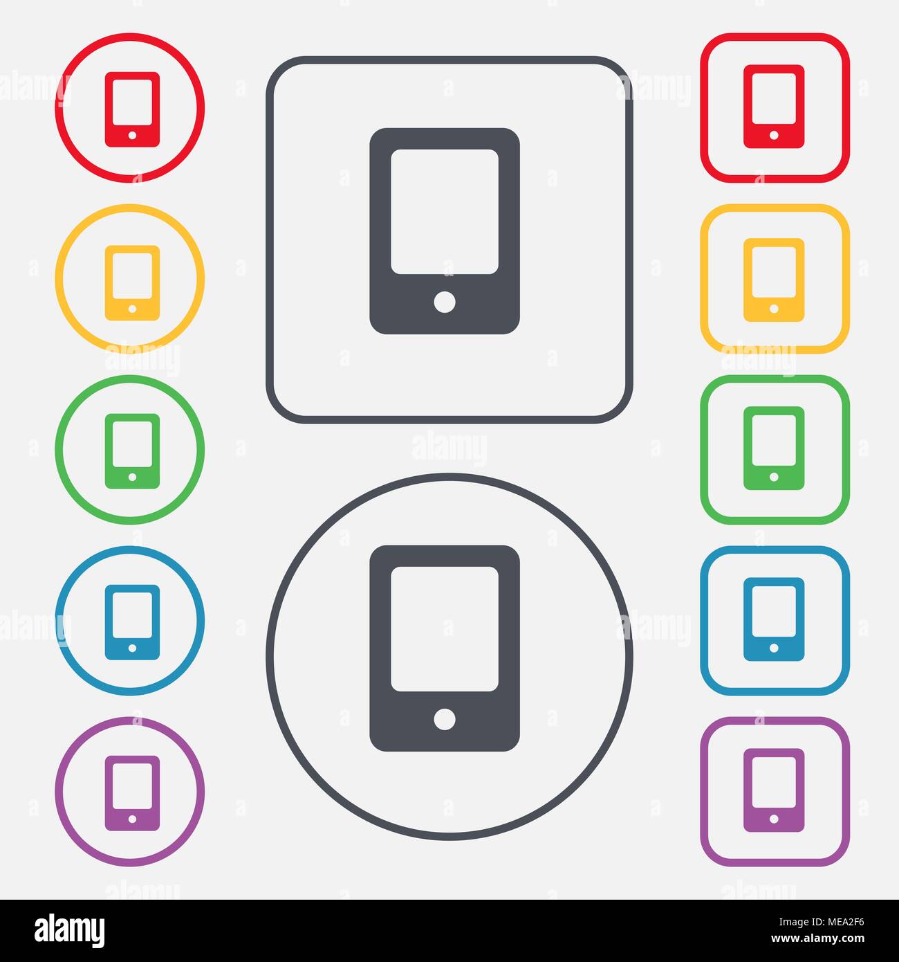 Tablet icon sign. symbol on the Round and square buttons with frame ...