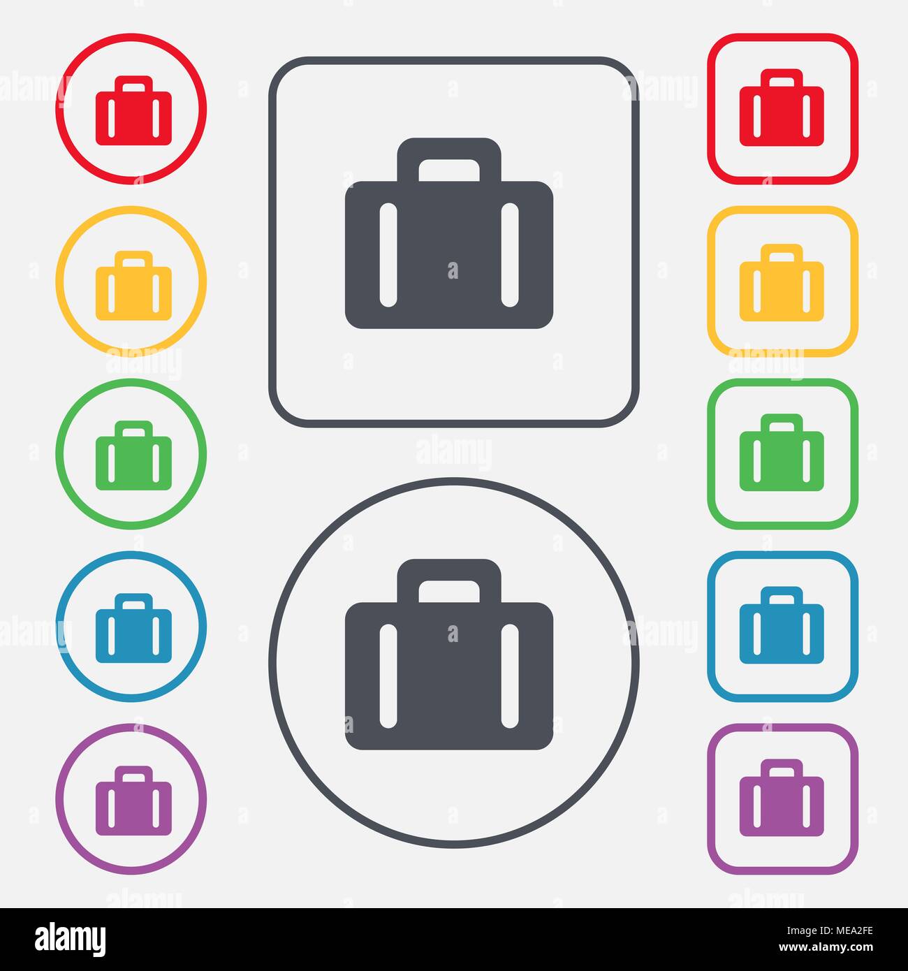 suitcase icon sign. symbol on the Round and square buttons with frame ...