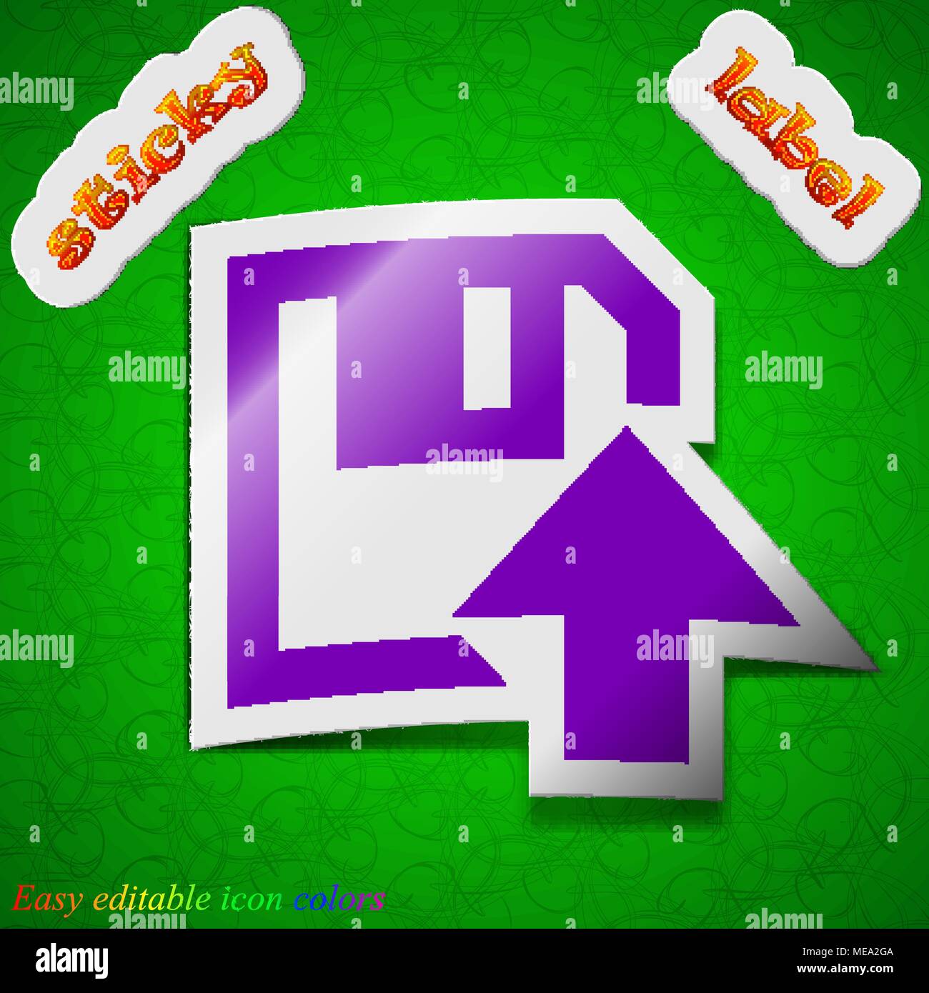 floppy icon sign. Symbol chic colored sticky label on green background ...
