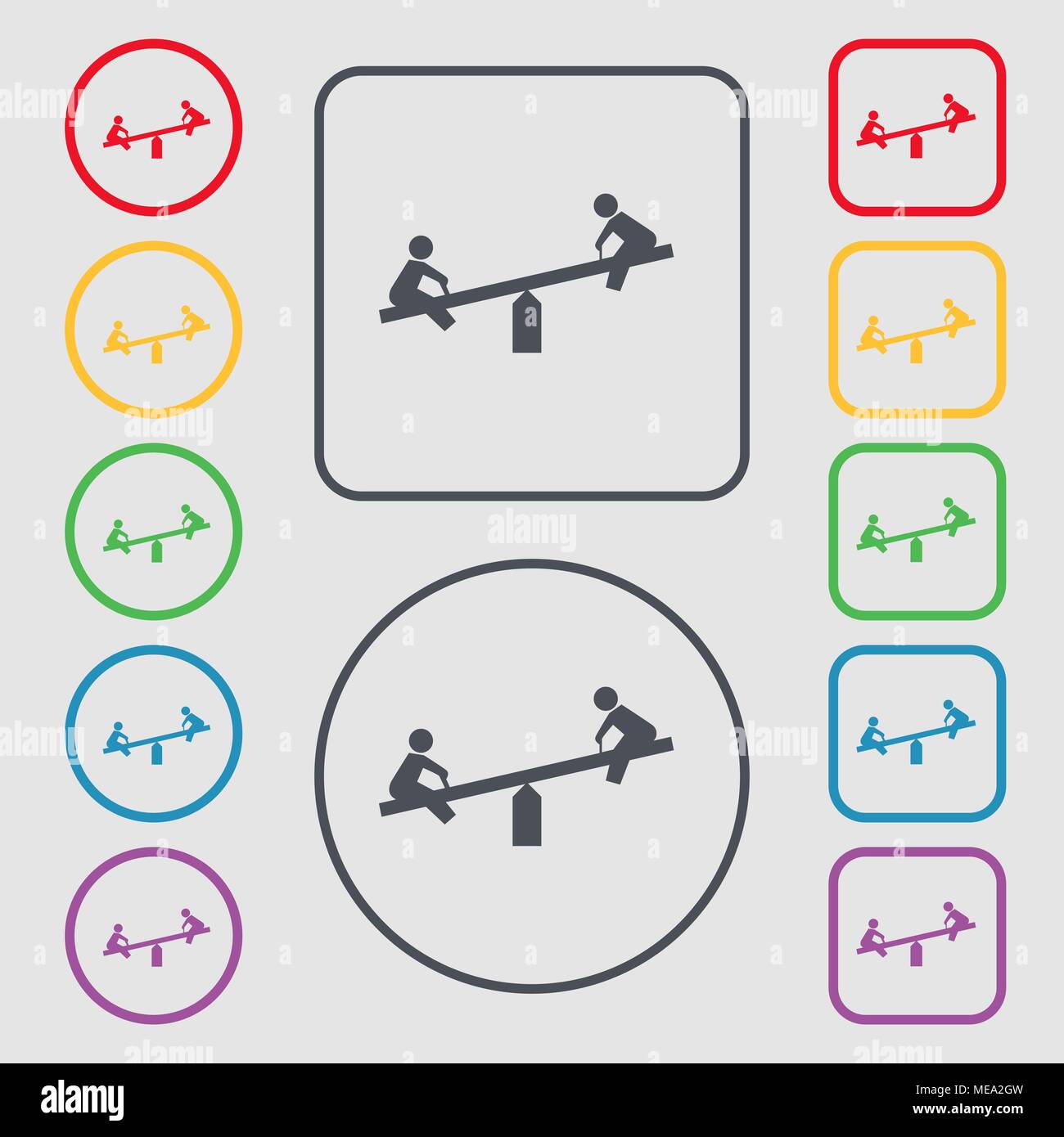 swing icon sign. symbol on the Round and square buttons with frame ...