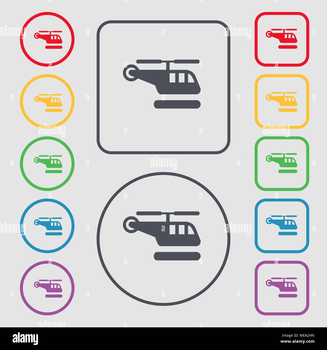 helicopter icon sign. symbol on the Round and square buttons with frame ...