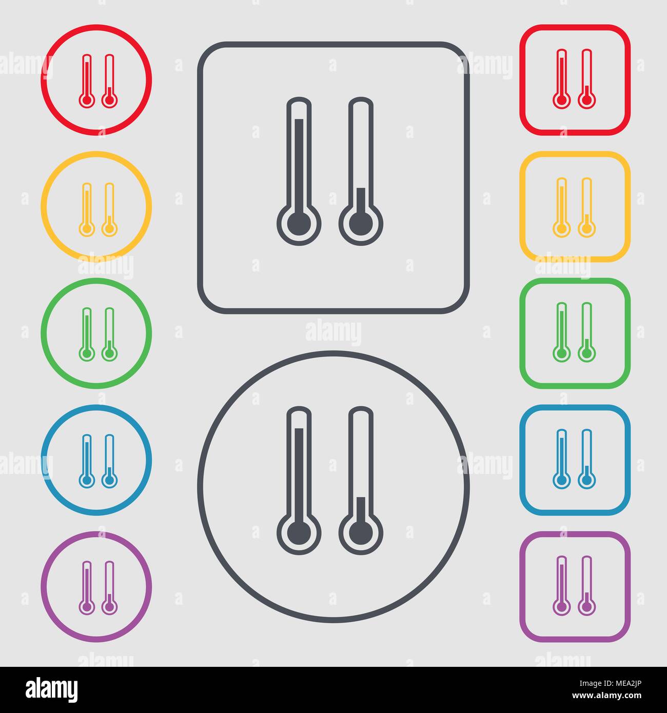 thermometer temperature icon sign. symbol on the Round and square ...