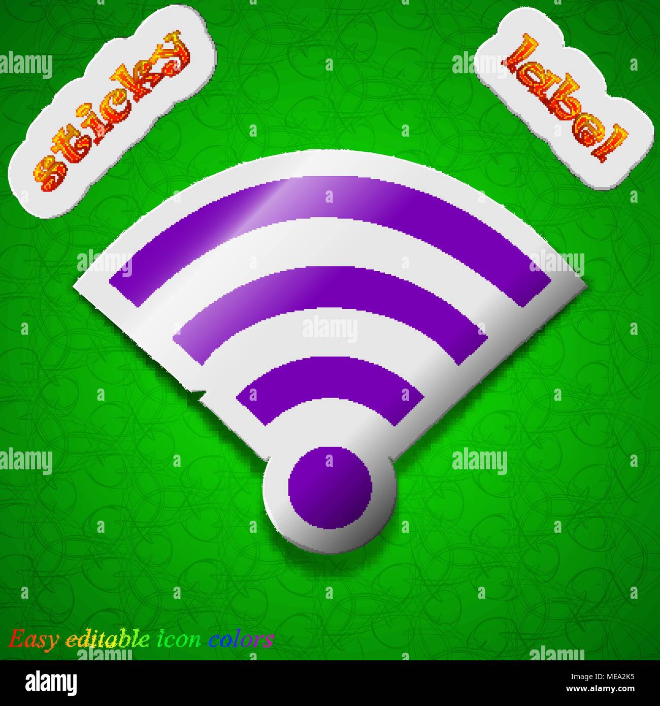 Wi-fi icon sign. Symbol chic colored sticky label on green background ...