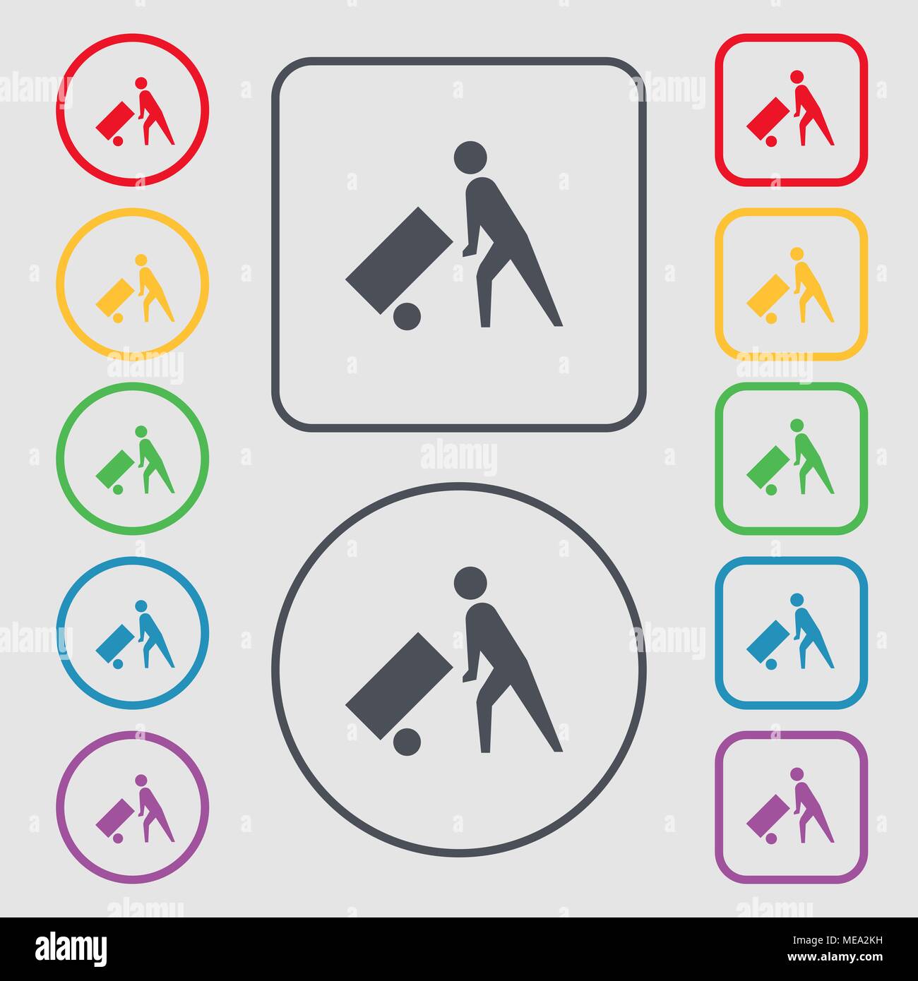 Loader icon sign. symbol on the Round and square buttons with frame ...