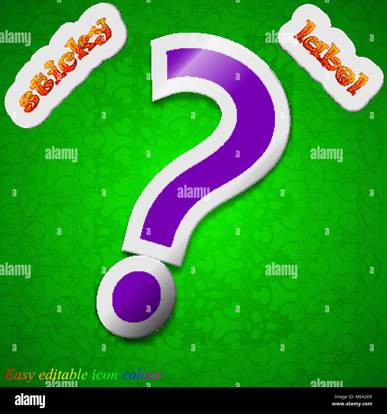 Question mark icon sign. Symbol chic colored sticky label on green ...