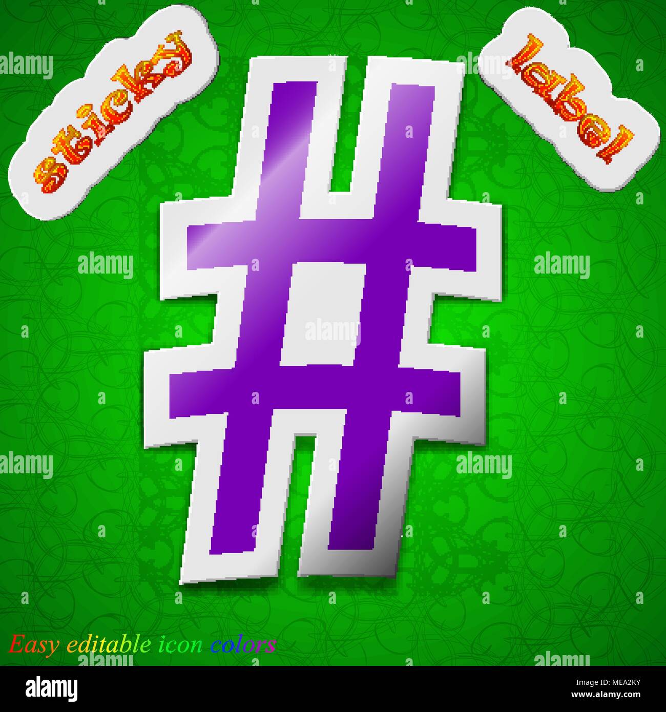 hash tag icon sign. Symbol chic colored sticky label on green ...