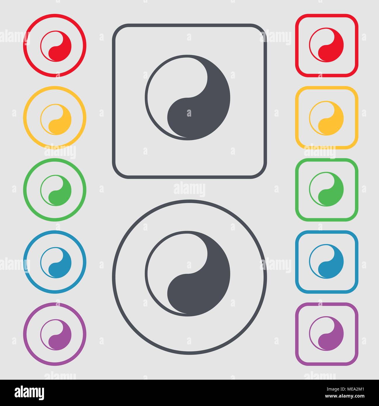 Yin Yang icon sign. symbol on the Round and square buttons with frame ...