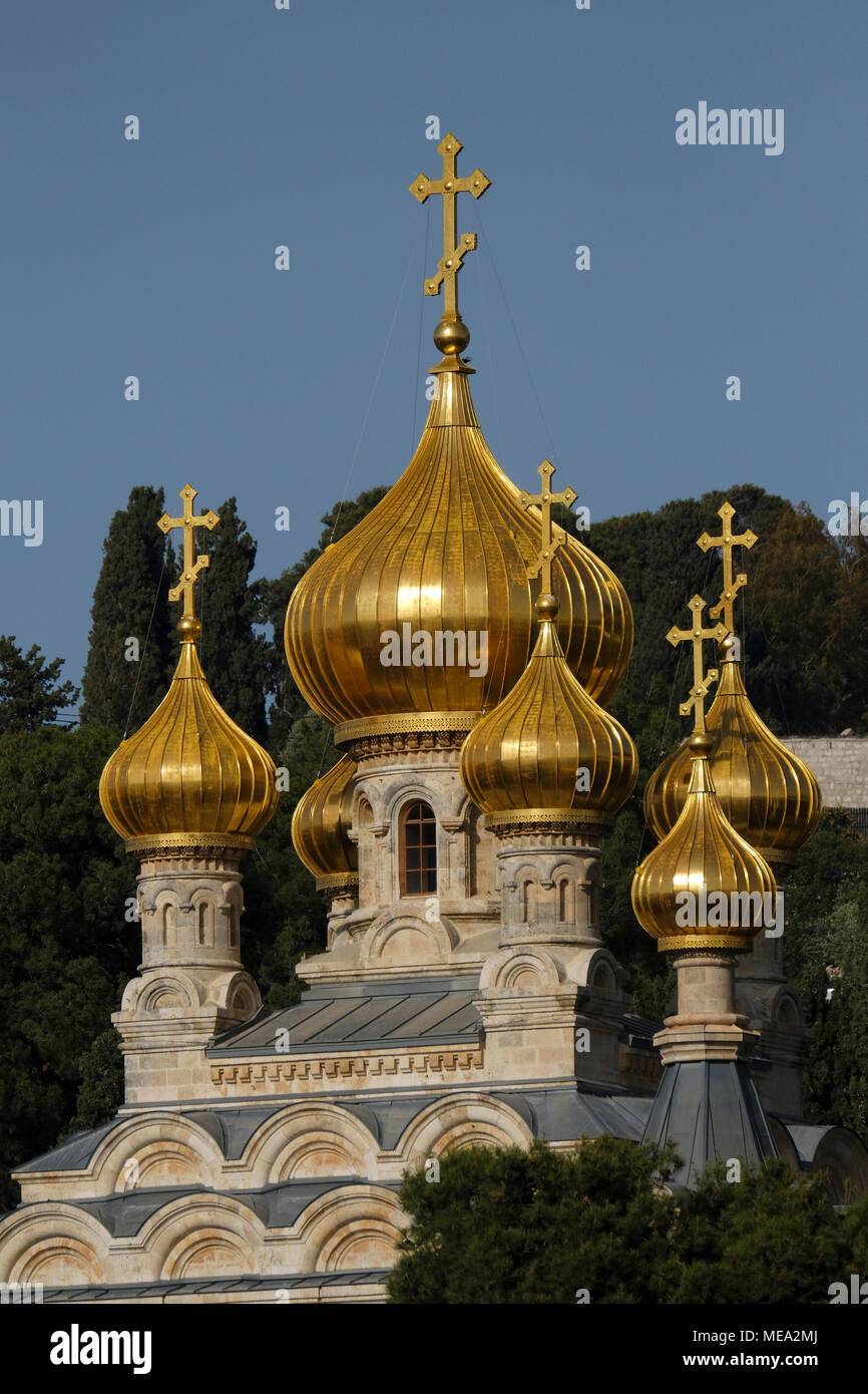 The gilded onion domes of the Russian Orthodox Convent and Church of ...