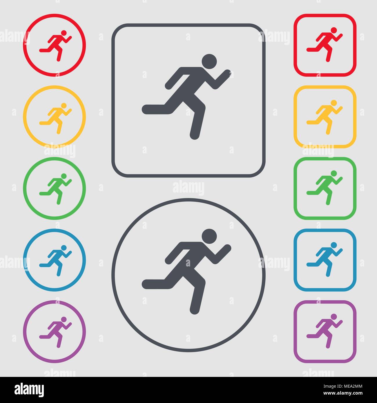running man icon sign. symbol on the Round and square buttons with ...