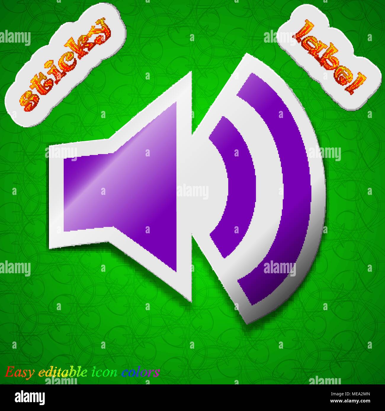 Speaker volume icon sign. Symbol chic colored sticky label on green ...