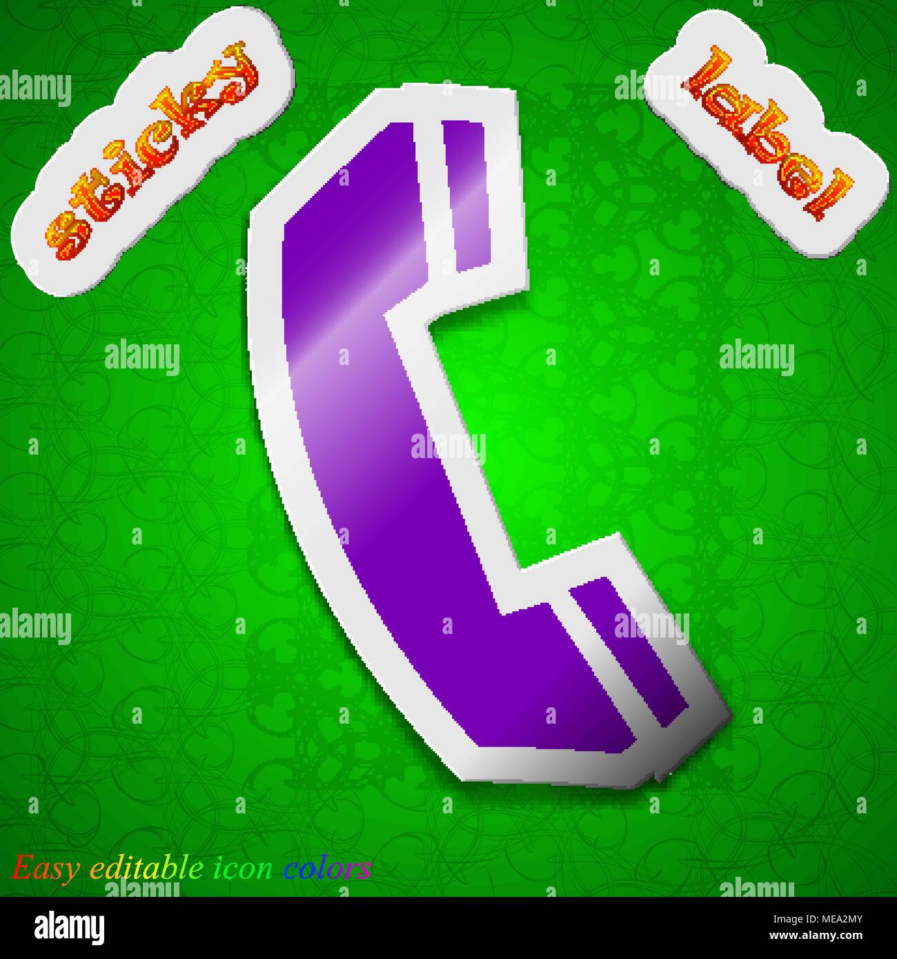 Phone icon sign. Symbol chic colored sticky label on green background ...