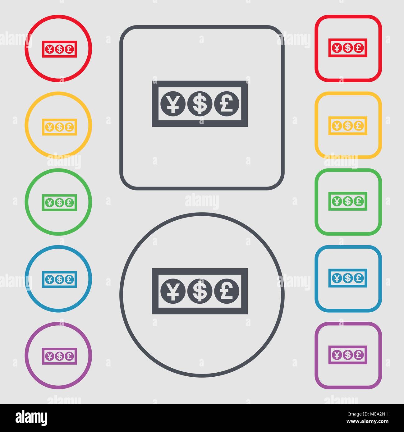 Cash currency icon sign. symbol on the Round and square buttons with ...