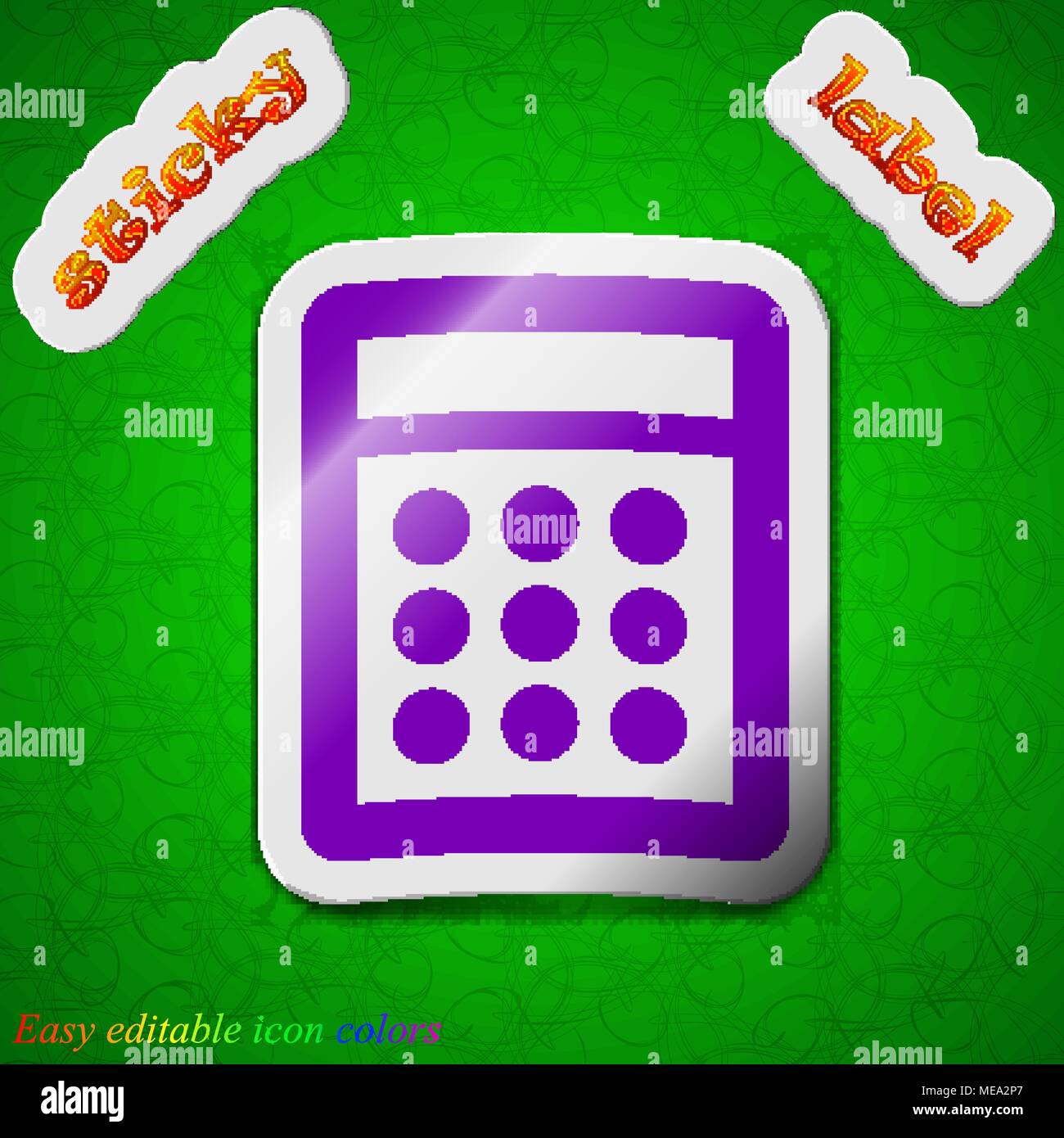 Calculator icon sign. Symbol chic colored sticky label on green ...