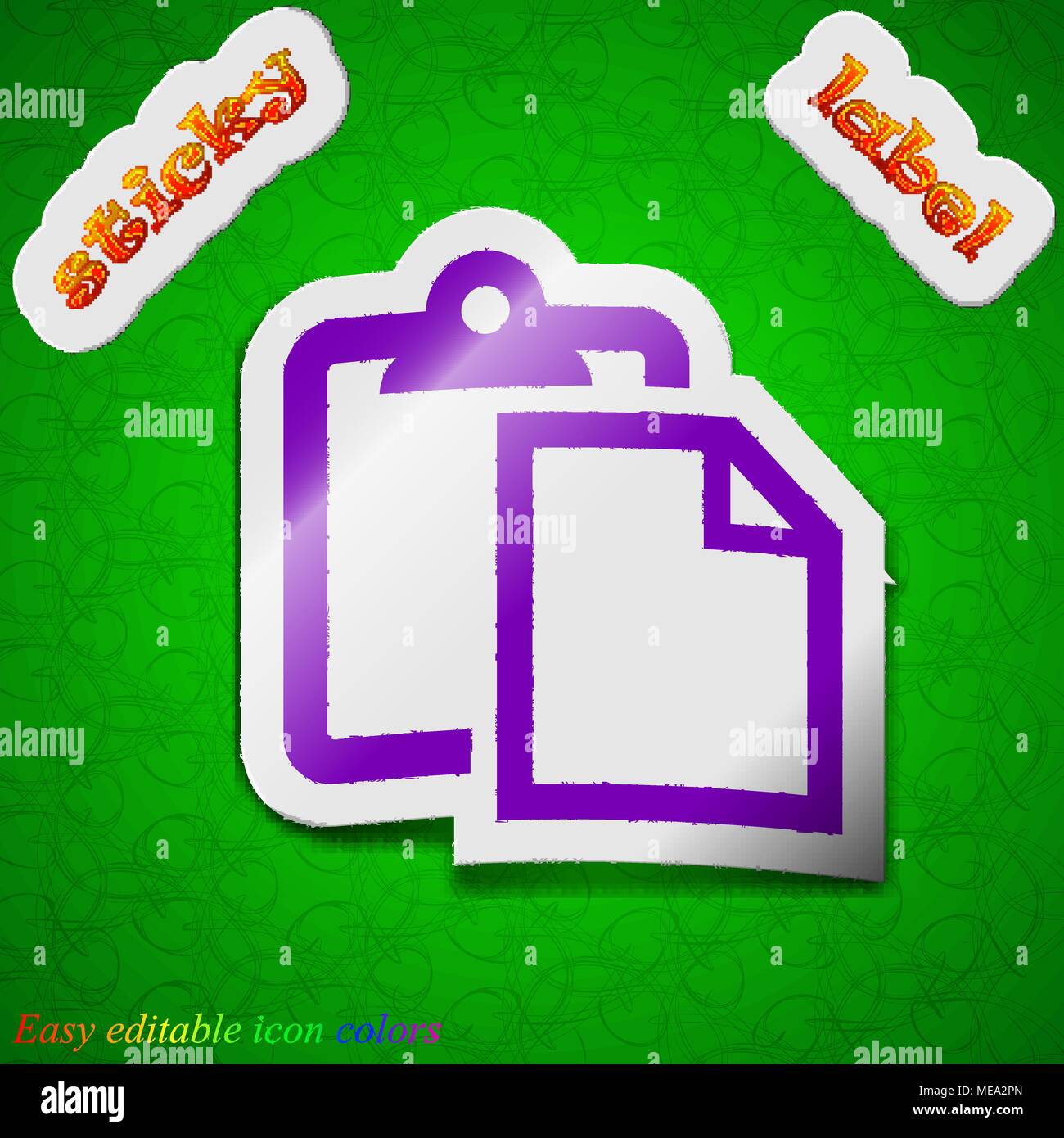 text document icon sign. Symbol chic colored sticky label on green ...