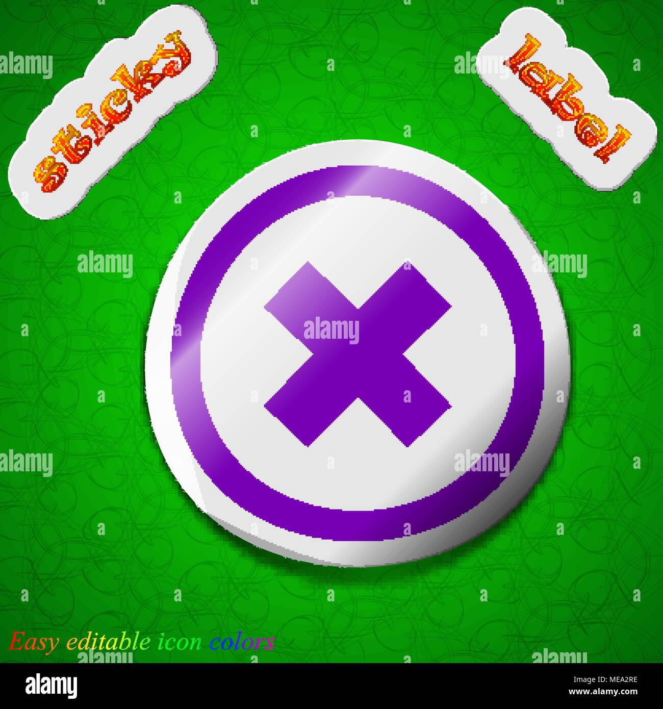 Cancel icon sign. Symbol chic colored sticky label on green background ...