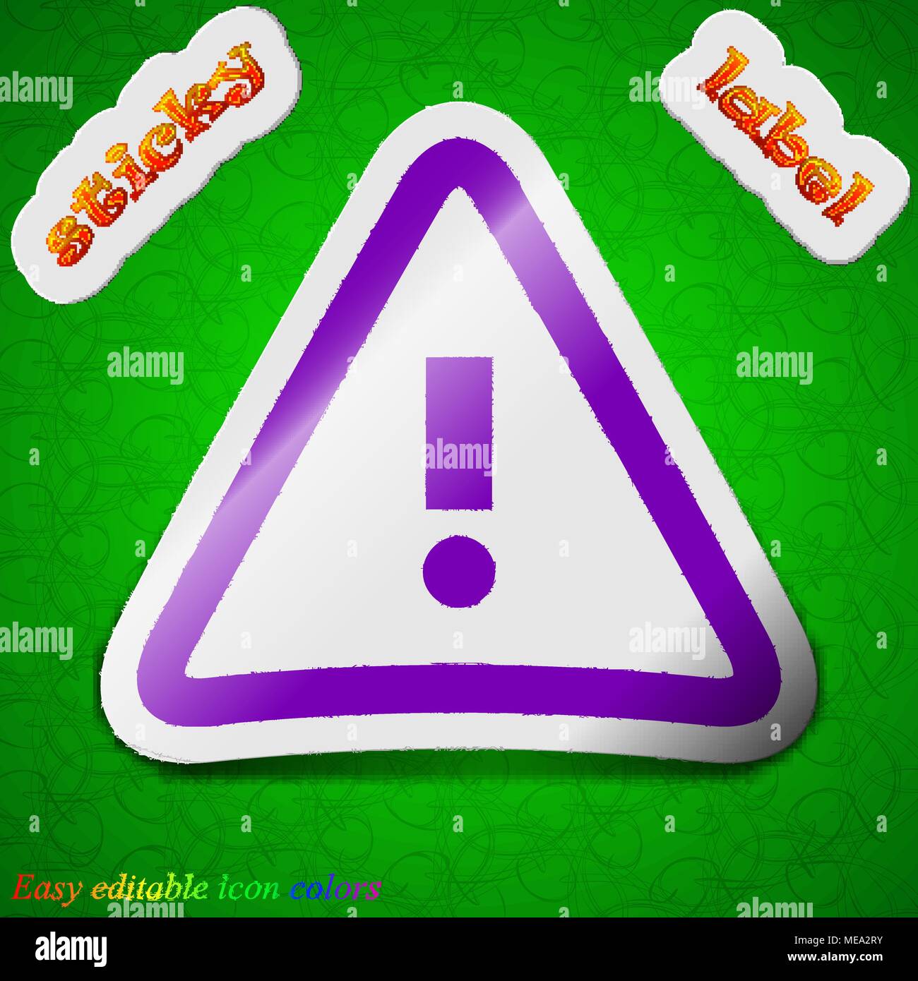 Attention caution icon sign. Symbol chic colored sticky label on green ...