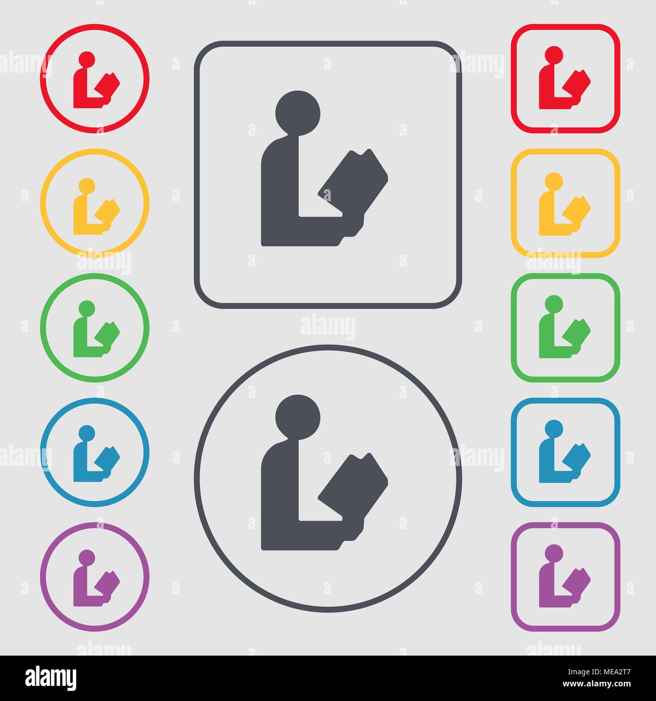 read a book icon sign. symbol on the Round and square buttons with ...