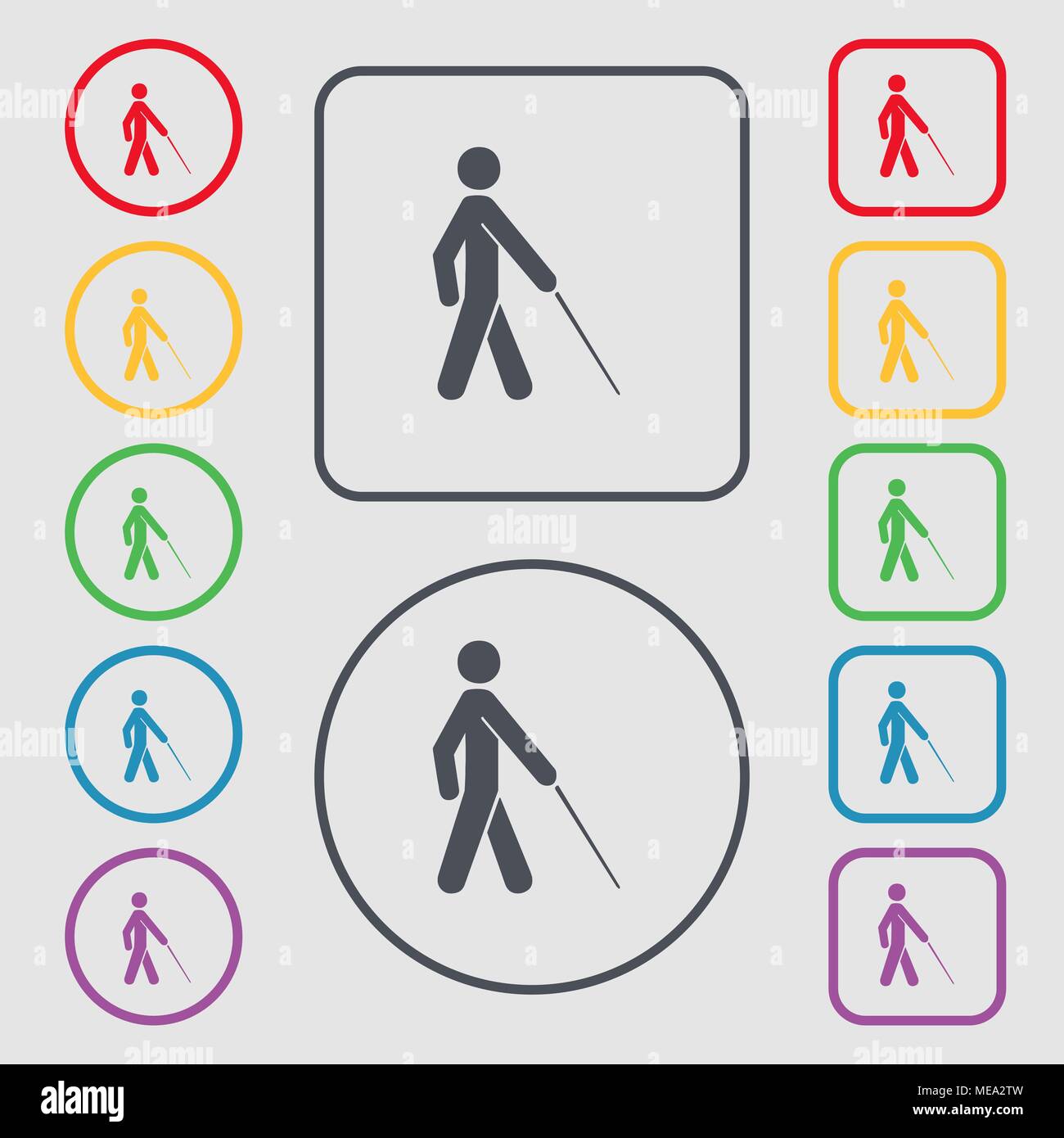 blind icon sign. symbol on the Round and square buttons with frame ...