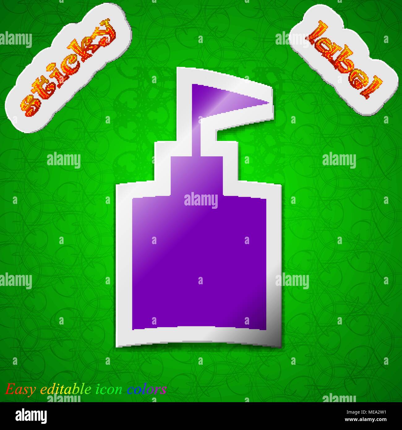 tower icon sign. Symbol chic colored sticky label on green background ...
