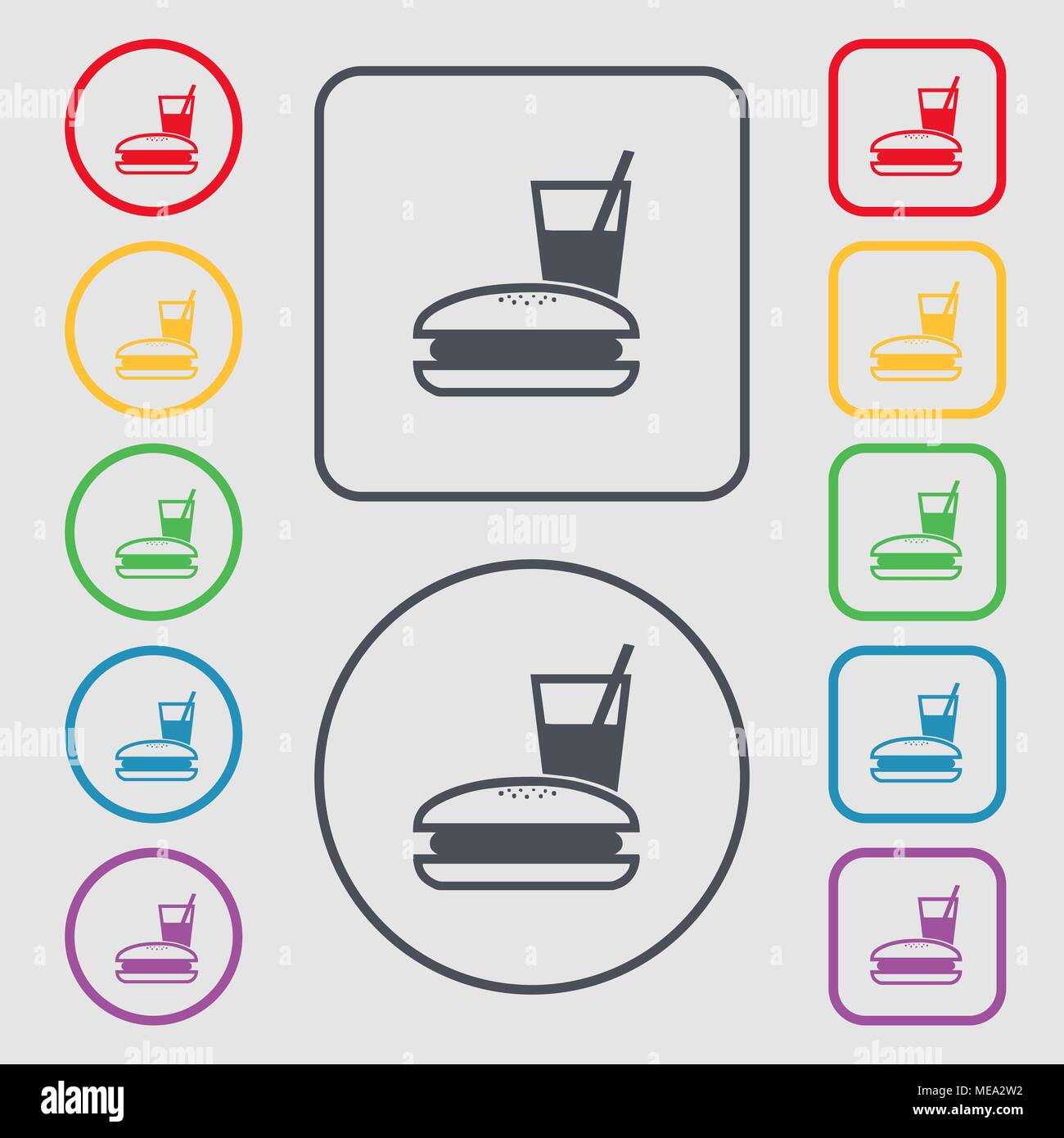 lunch box icon sign. symbol on the Round and square buttons with frame ...