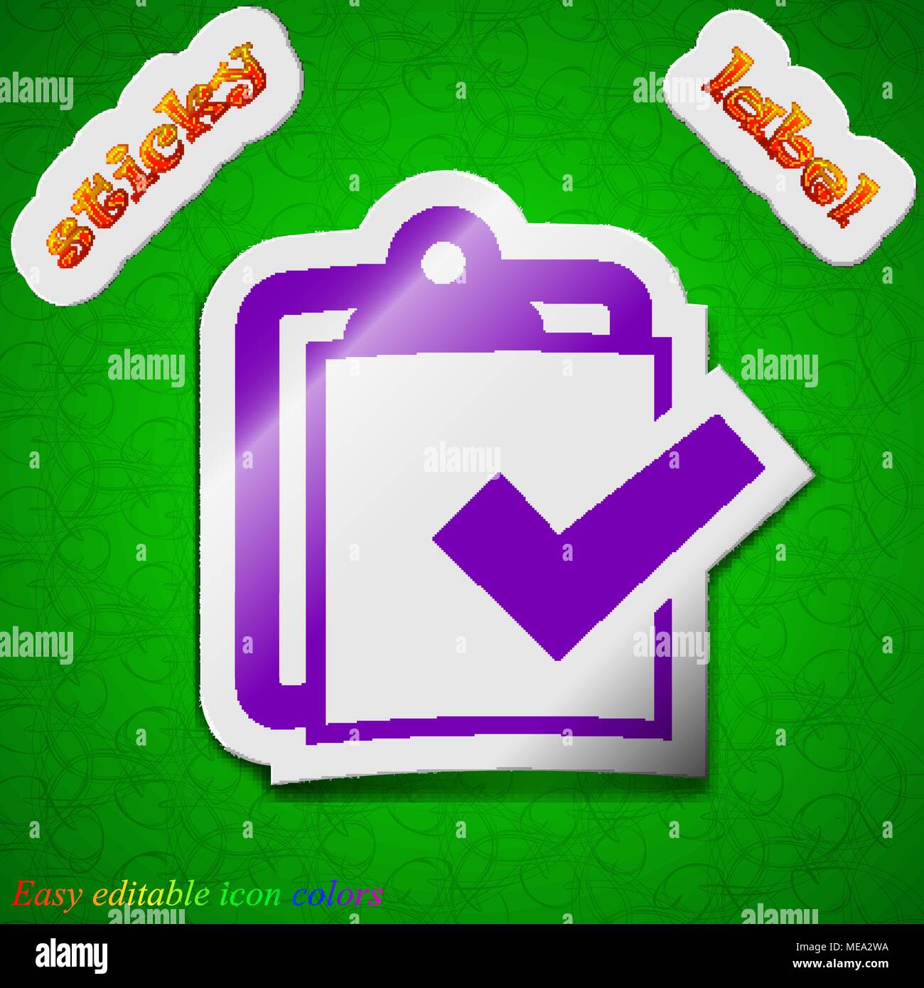 text document icon sign. Symbol chic colored sticky label on green ...