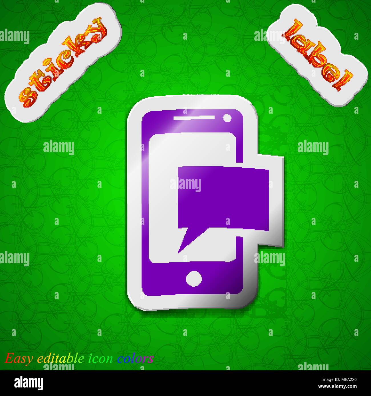 Message sms icon sign. Symbol chic colored sticky label on green ...
