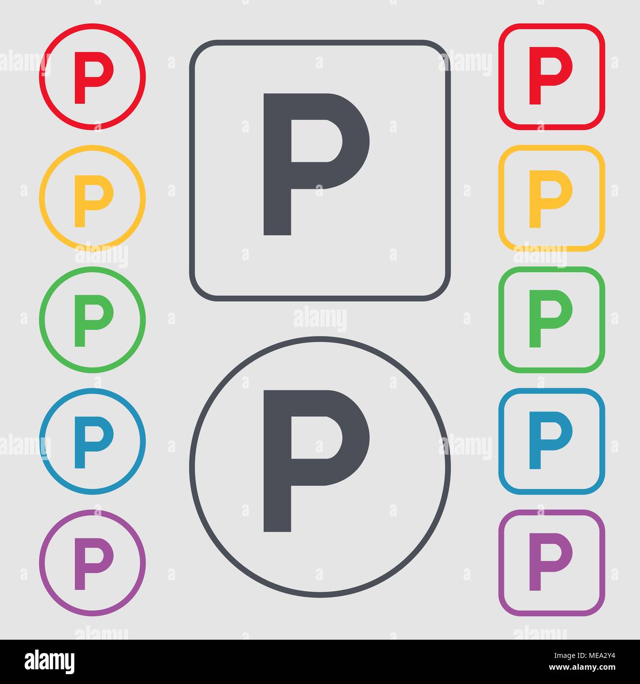 parking icon sign. symbol on the Round and square buttons with frame ...