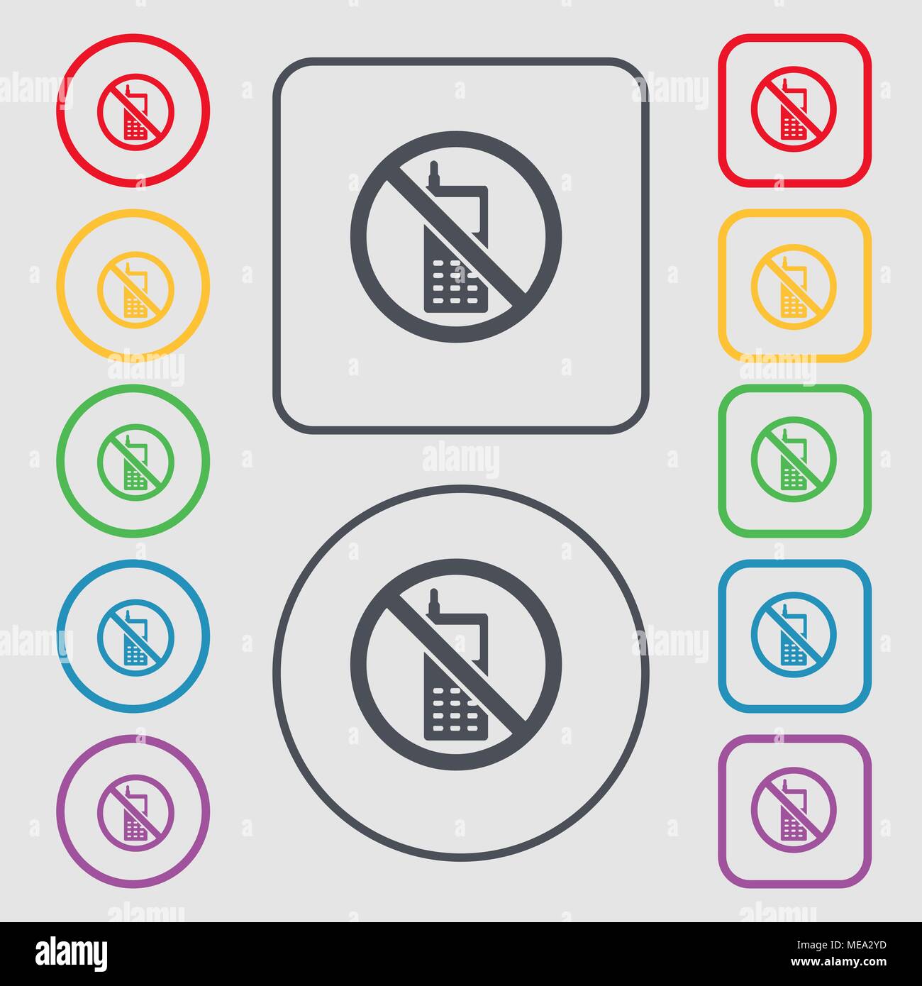 mobile phone is prohibited icon sign. symbol on the Round and square ...