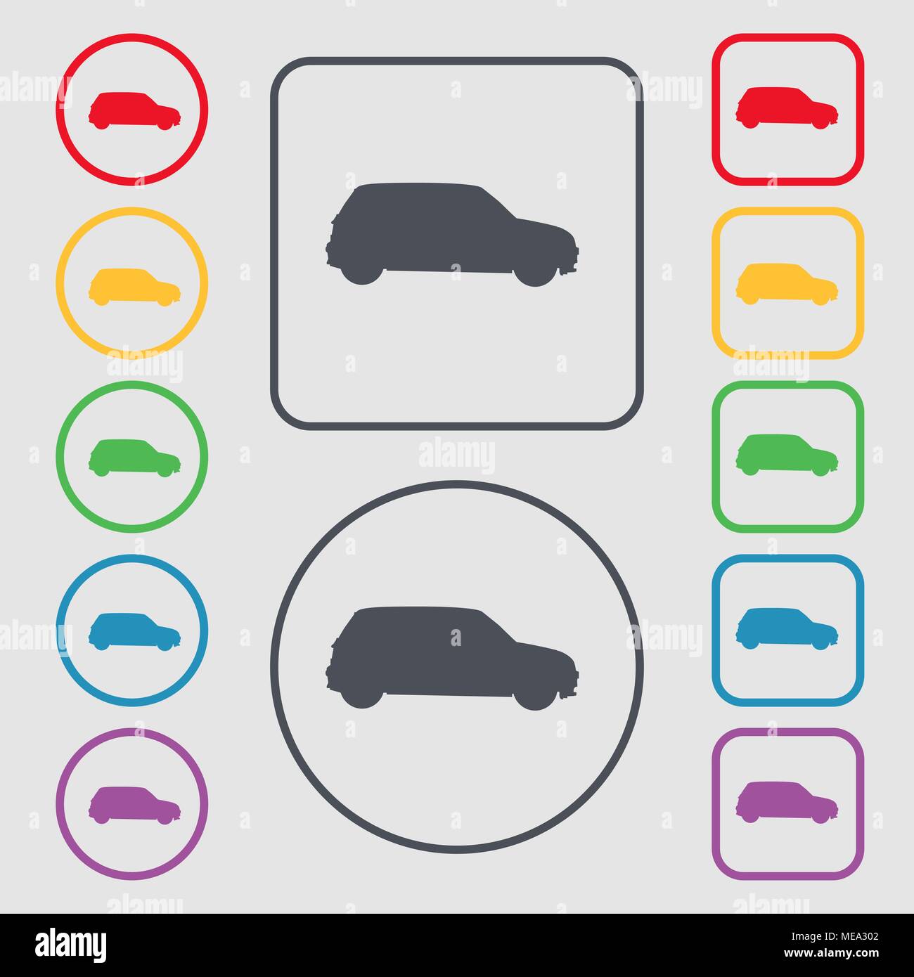 Jeep icon sign. symbol on the Round and square buttons with frame ...