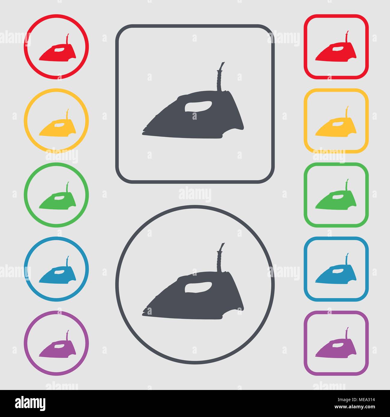 Iron icon sign. symbol on the Round and square buttons with frame ...