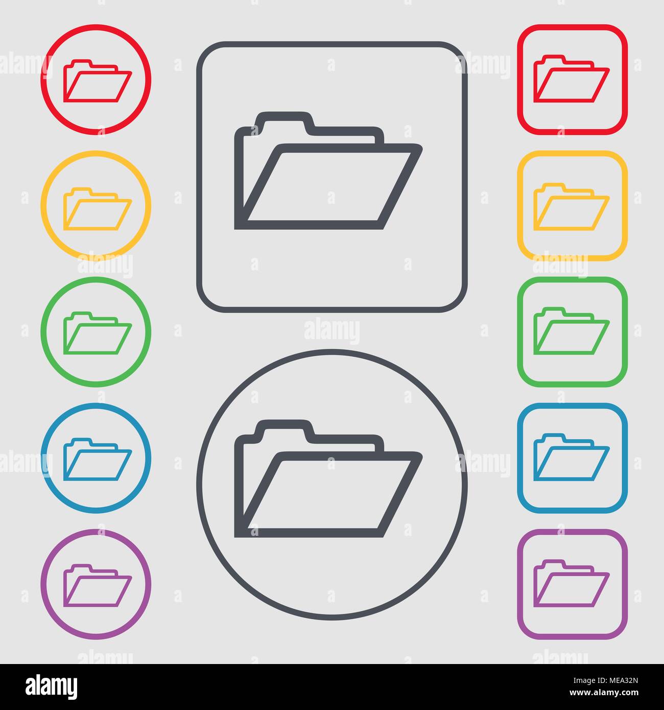 Folder Icon Sign Symbol On The Round And Square Buttons With Frame Vector Illustration Stock