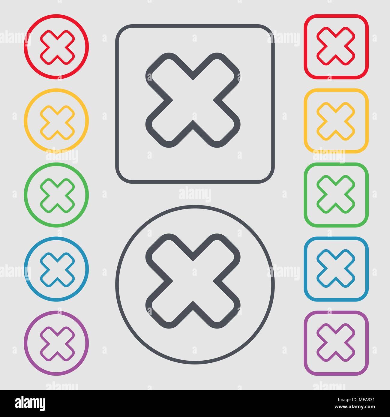 Cancel icon sign. symbol on the Round and square buttons with frame ...