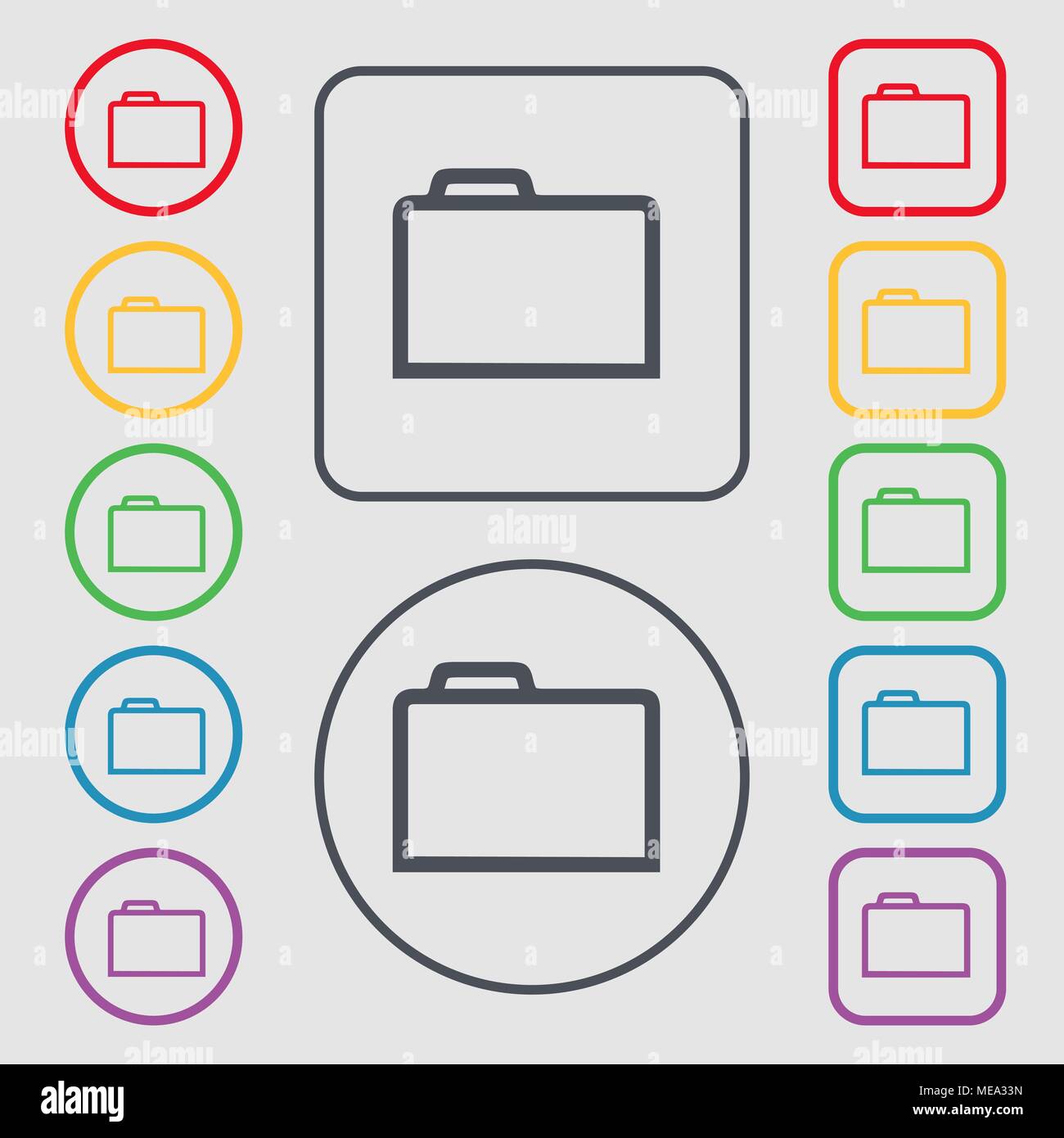 Folder icon sign. symbol on the Round and square buttons with frame ...