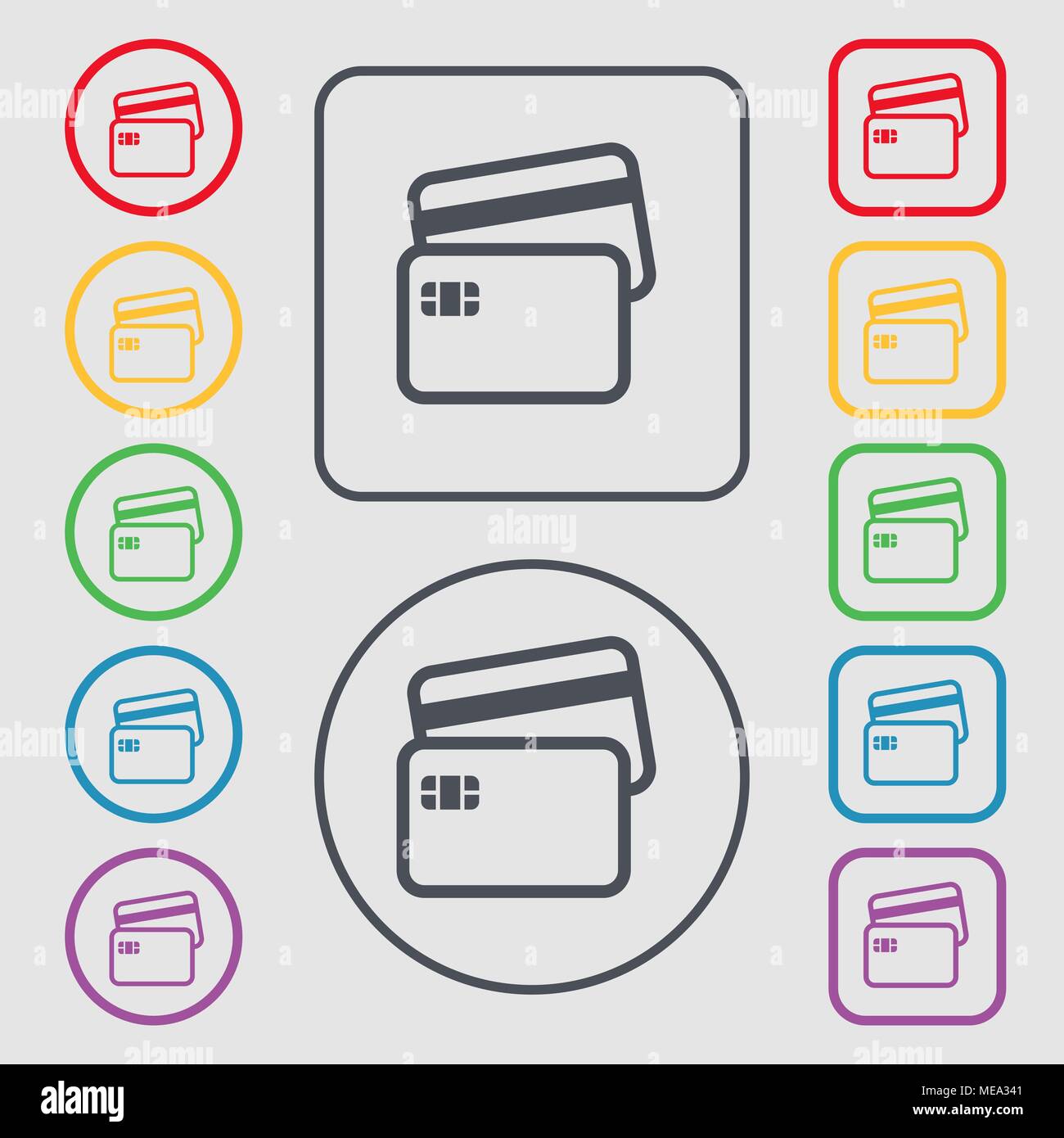 Credit card icon sign. symbol on the Round and square buttons with ...