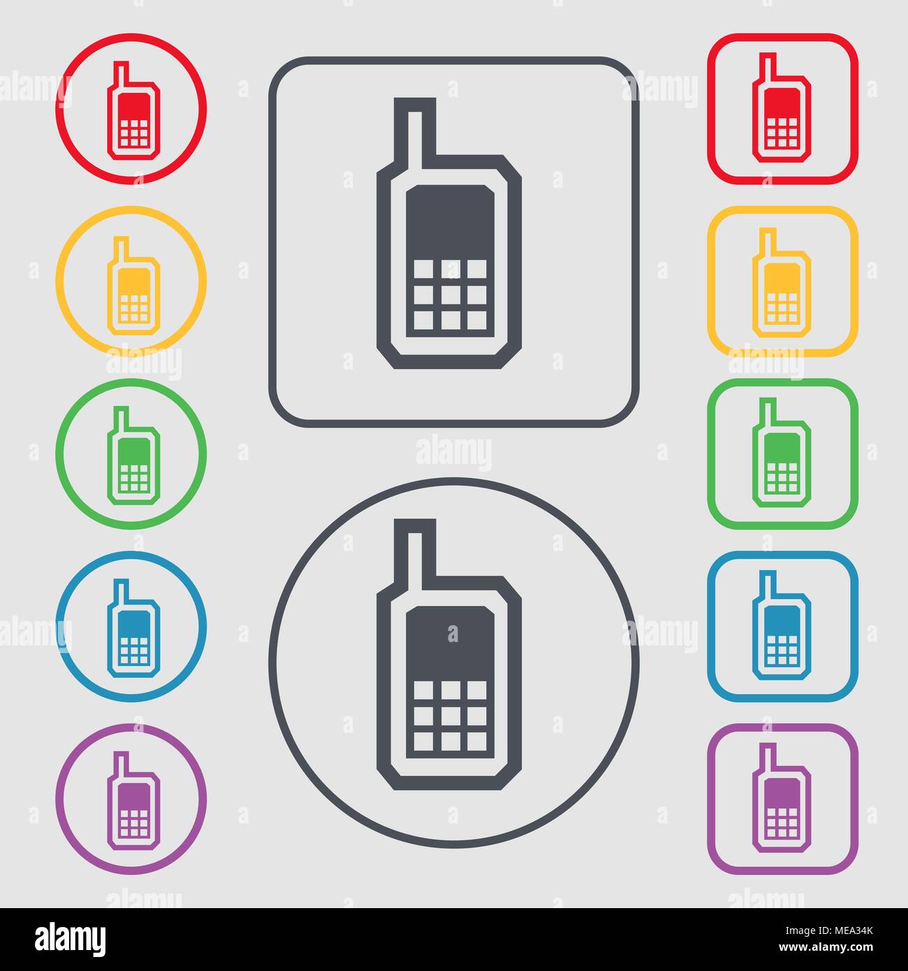 Mobile phone icon sign. symbol on the Round and square buttons with ...