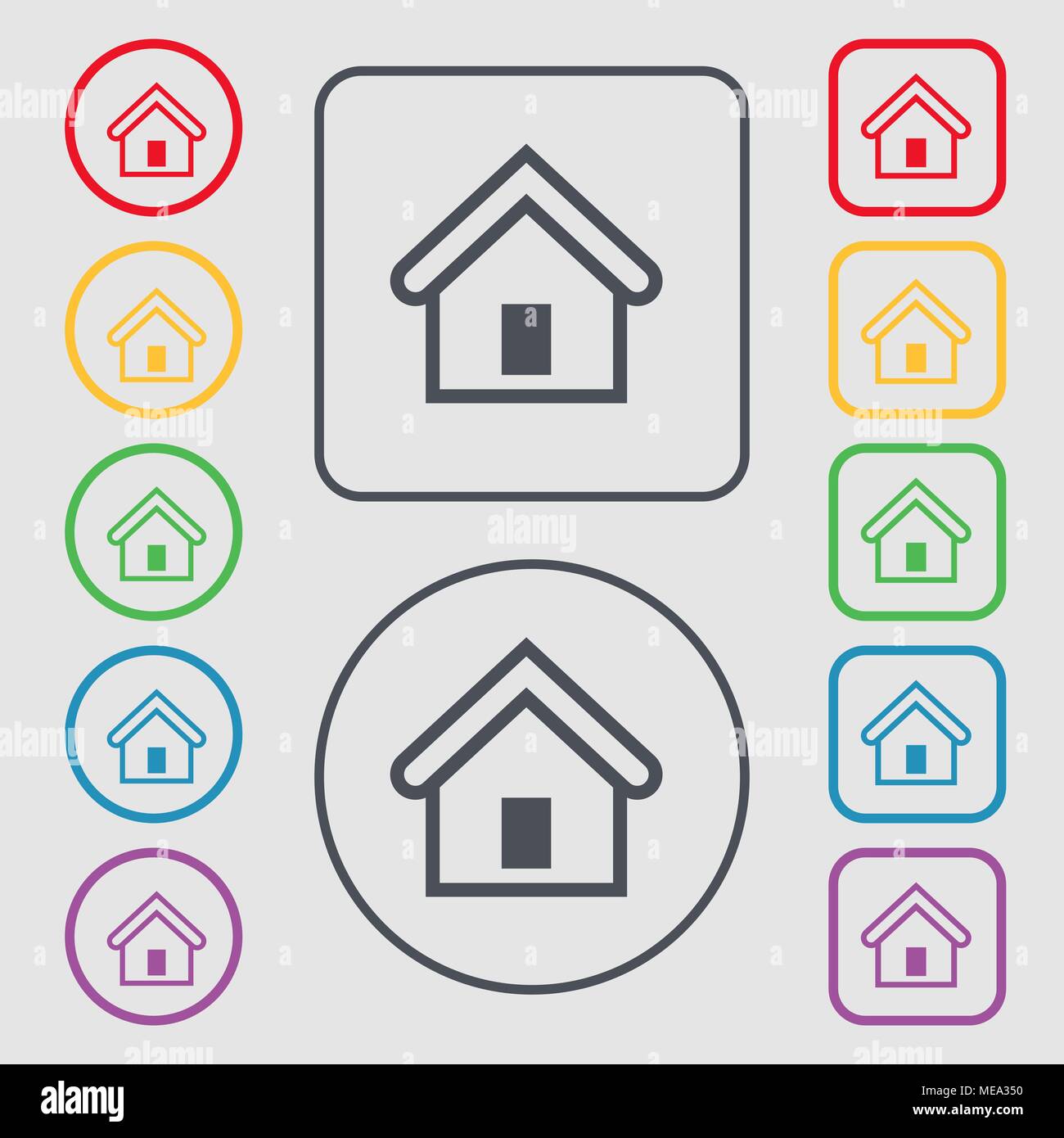 House icon sign. symbol on the Round and square buttons with frame ...